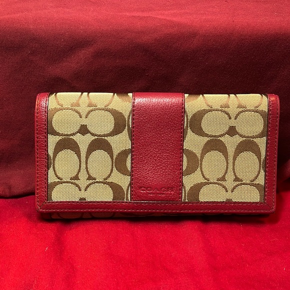 Coach | Bags | Coach Trifold Walletbeigebrownmaroon | Poshmark